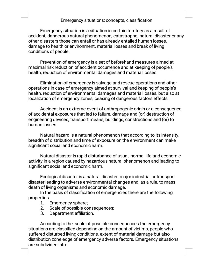 Emergency Situations: Types and Classifications | PDF | Hazards ...