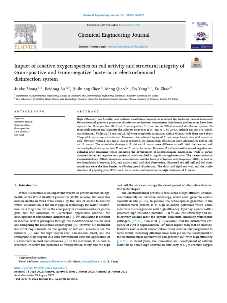 Chemical Engineering Journal: Junke Zhang, Peidong Su, Huihuang Chen ...