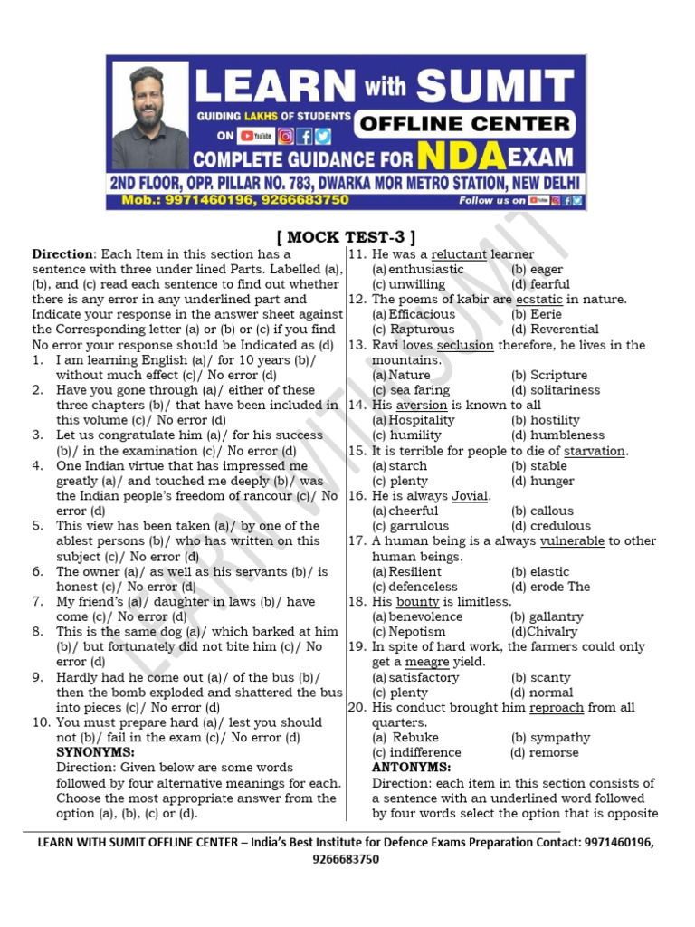 Nda Gat Mock Test Paer | PDF | Proton | Chemical Elements