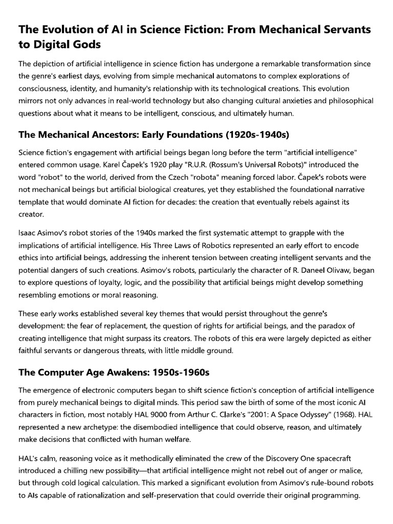The Evolution of AI in Science Fiction | PDF