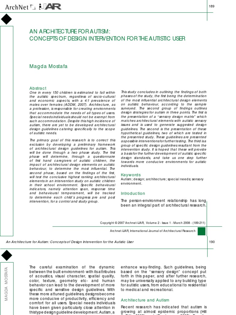 Mostafa, Magda, 'An Architecture For Autism. Concepts of Design ...