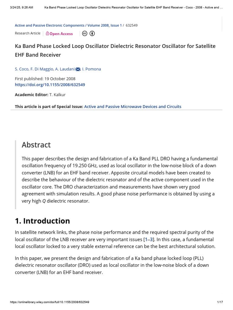 Ka Band PLL DRO for EHF Satellite Receivers | PDF | Electronic ...