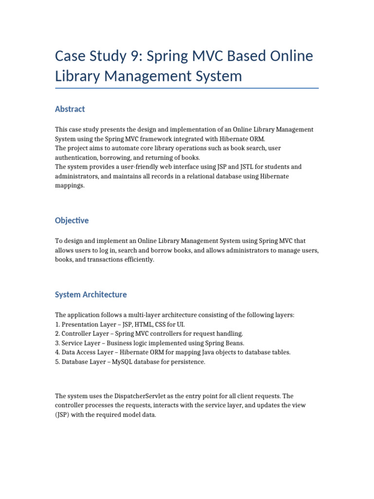 Case Study 9 Spring MVC Library Management System | PDF | Spring Framework | Model–View–Controller