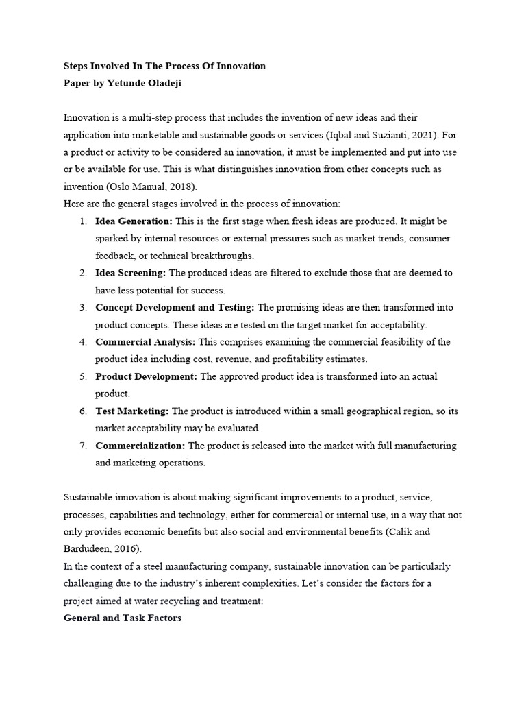 Steps Involved in The Process of Innovation | PDF | Design Thinking ...