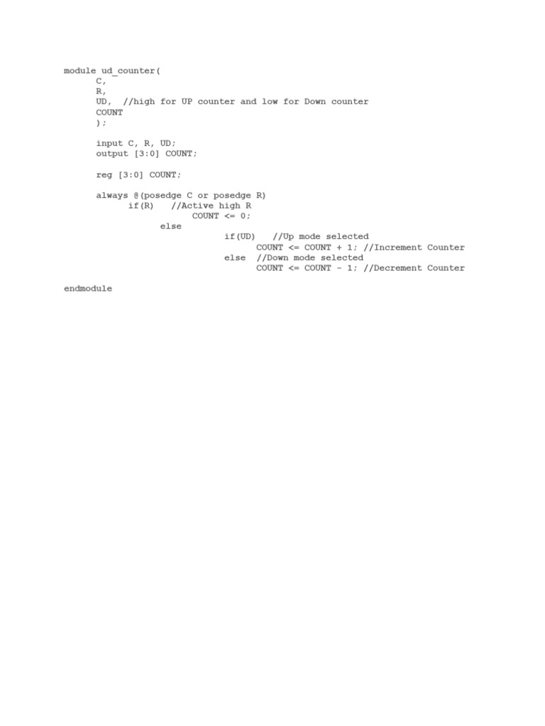 4-Bit Up/Down Counter Verilog Module | PDF