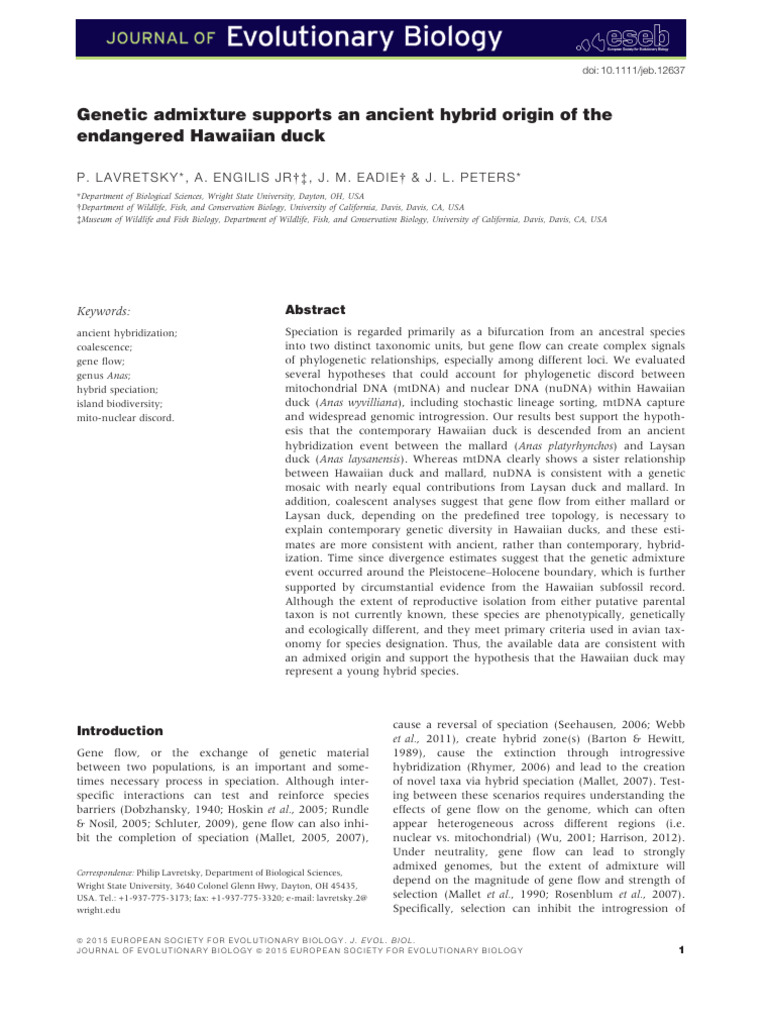 Lavretsky Et Al-2015-Journal of Evolutionary Biology | PDF | Single ...