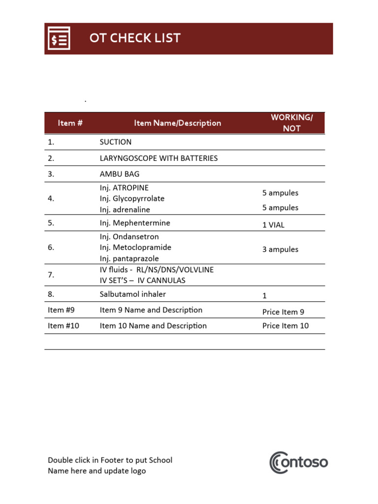 Ot Check List | PDF