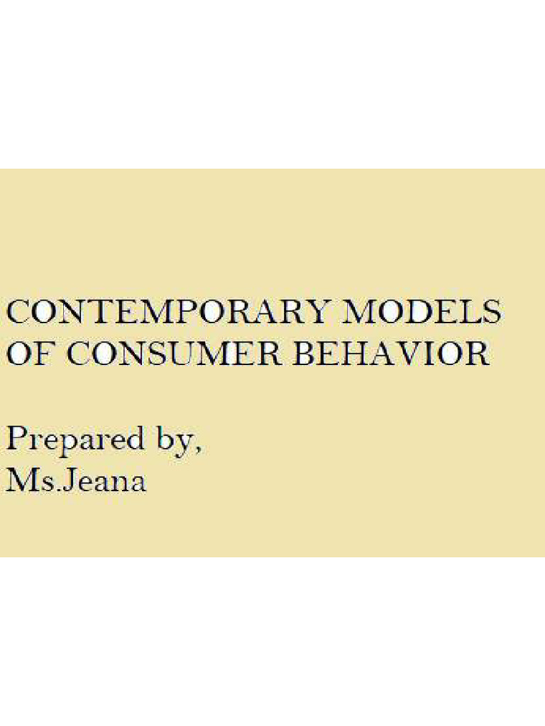 Contemporary Models in Consumer Behaviour | PDF