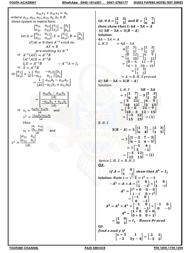 Exercise 3.1: Given System in Matrix Form | PDF | Algebra | Functions ...
