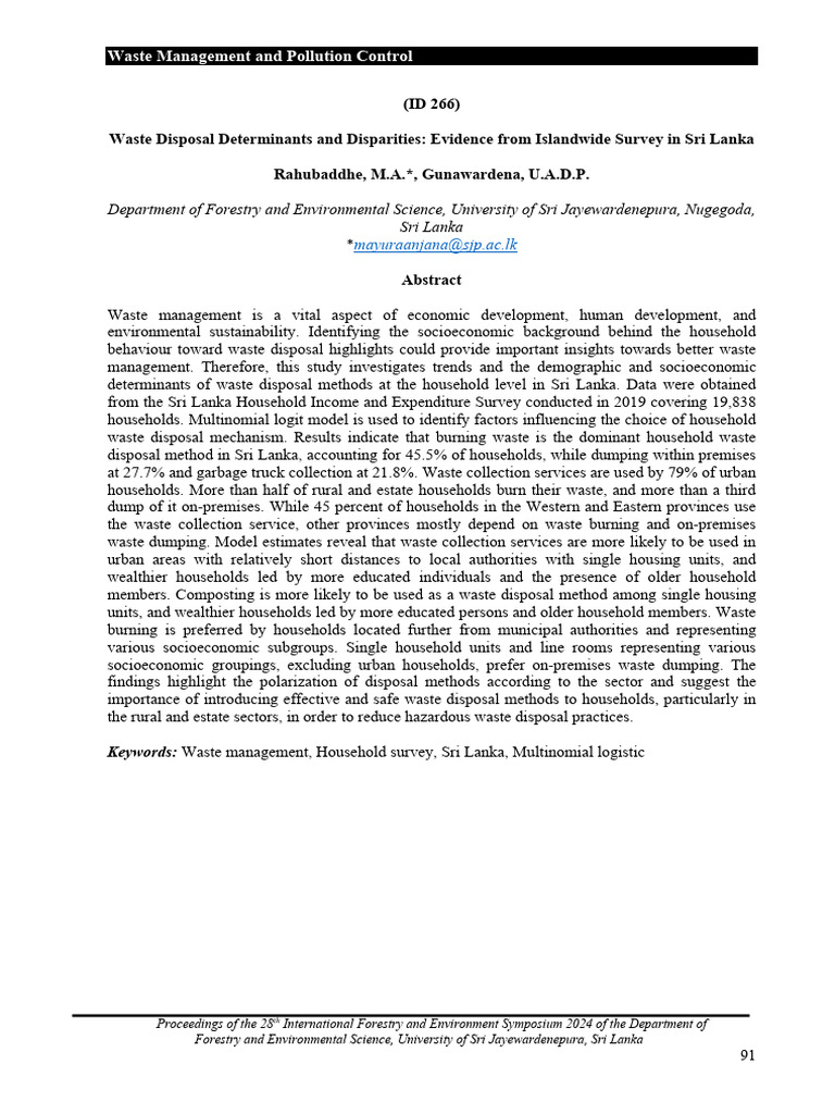 Waste Disposal Determinants and Disparities Evidence From Islandwide ...