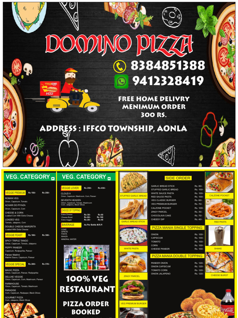 Domino's Veg Pizza Menu & Prices | PDF | Pizza | Hamburgers