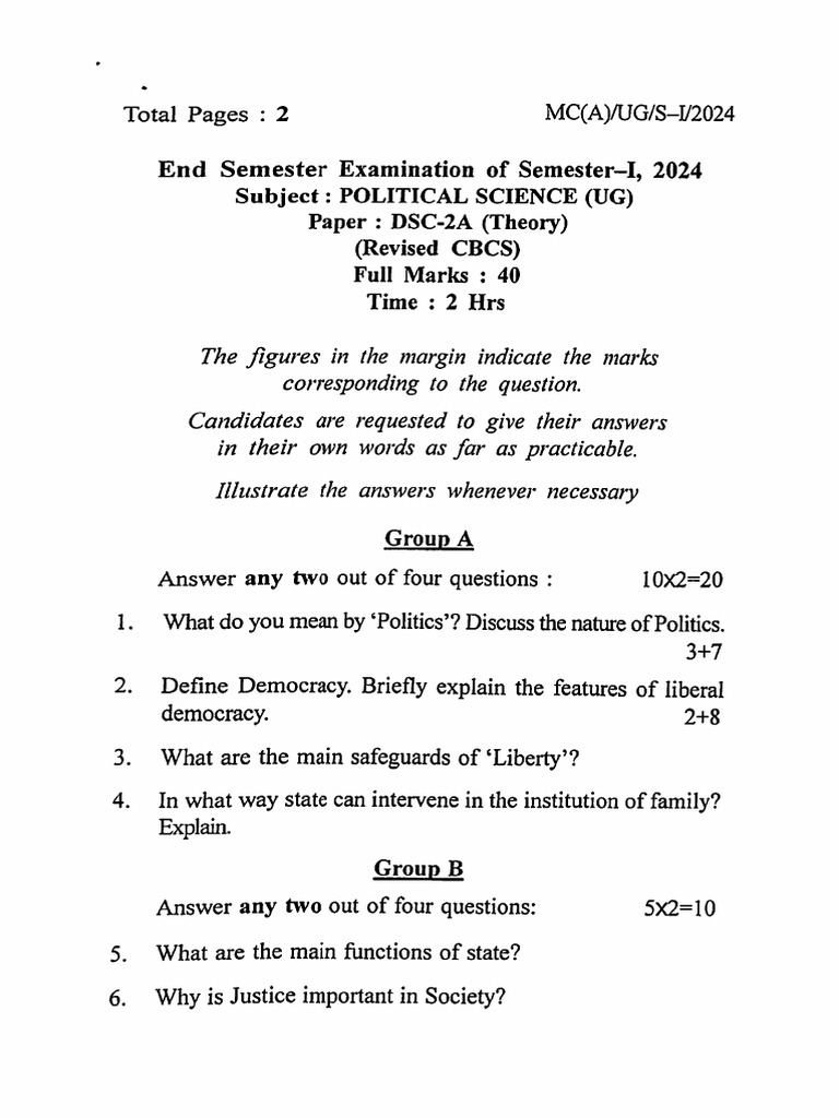 Political Science DSC-2A (Revised CBCS) | PDF