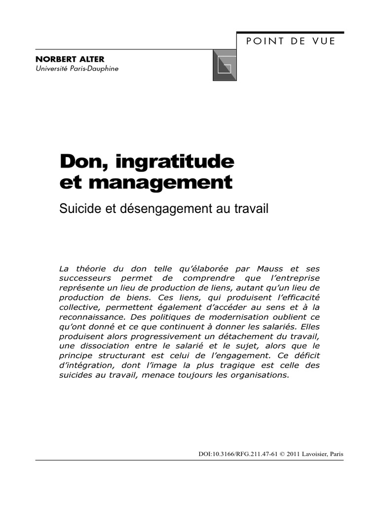 Don et désengagement au travail | PDF | Émile Durkheim | Intégration ...