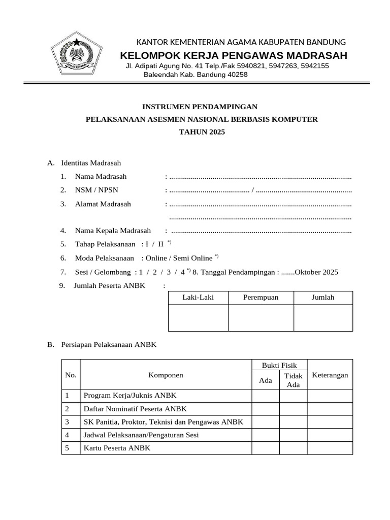 Instrumen Pendampingan Pelaksanaan Anbk Nanih | PDF