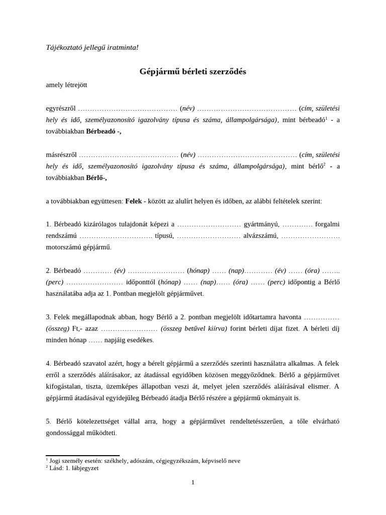 Gepjarmu Berleti Szerzodes | PDF