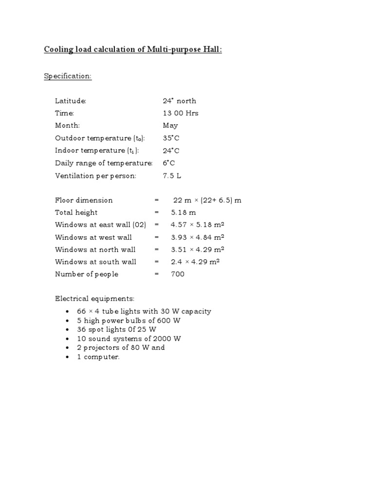 Cooling Load Calculation | PDF | Window | Wall
