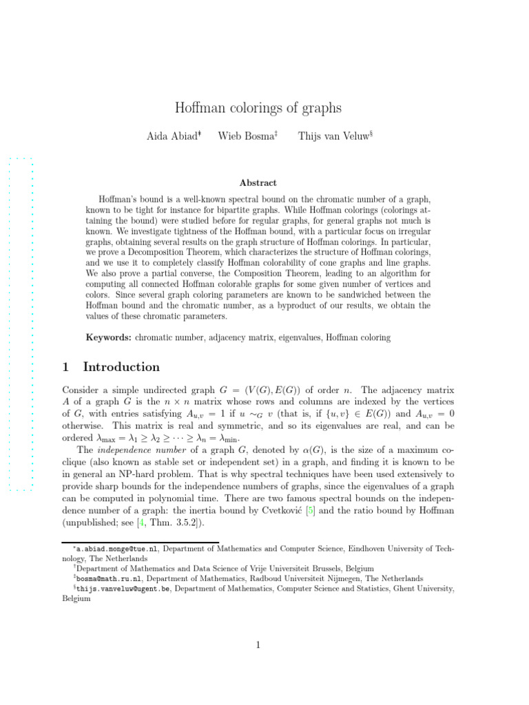Hoﬀman Colorings in Irregular Graphs | PDF | Eigenvalues And ...