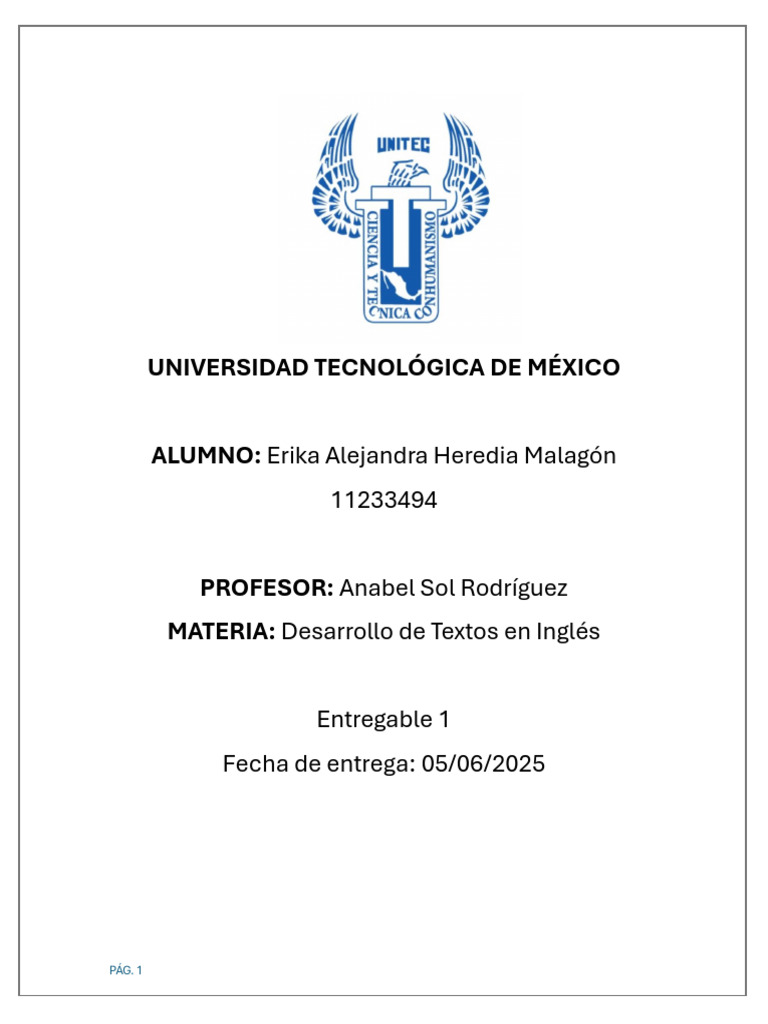 Entregable 1 Desarrollo de Textos Ingles | PDF | Linguistic Typology | Linguistic Morphology