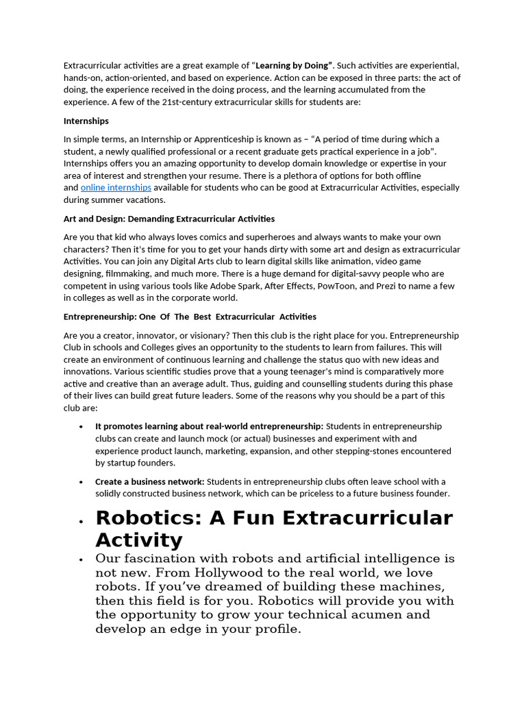 Extracurricular Activities Are A Great Example of | PDF | Cognition ...