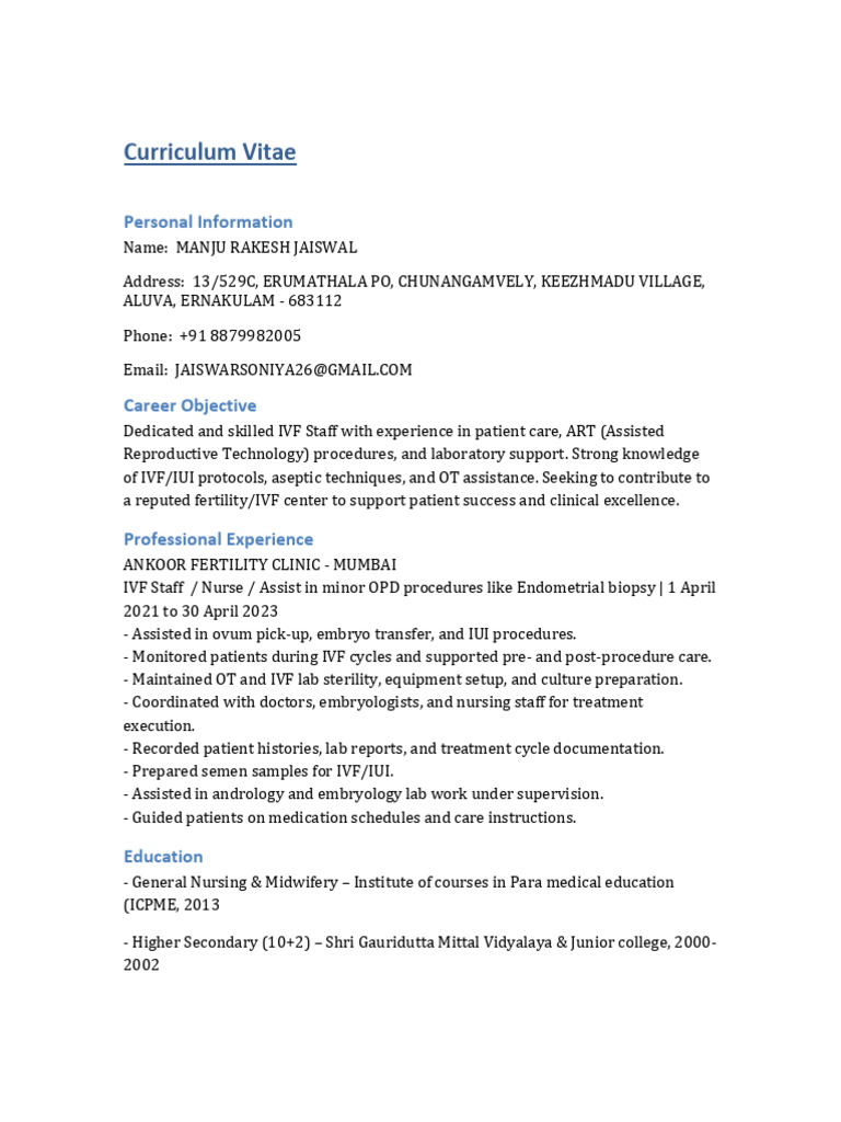 Manju CV | PDF
