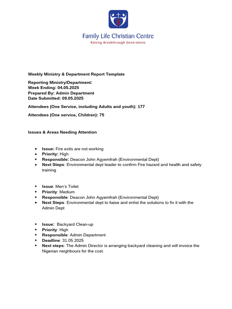 Weekly Ministry Report Template | PDF