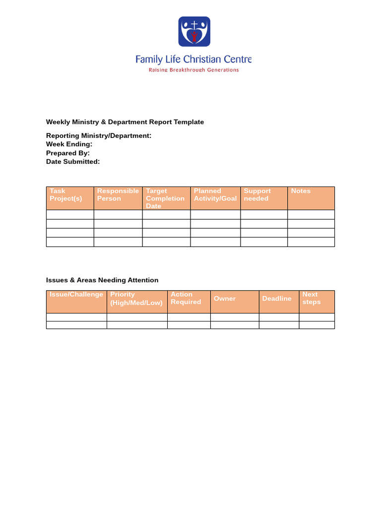 FLCC - Weekly Ministry & Department Report Template | PDF