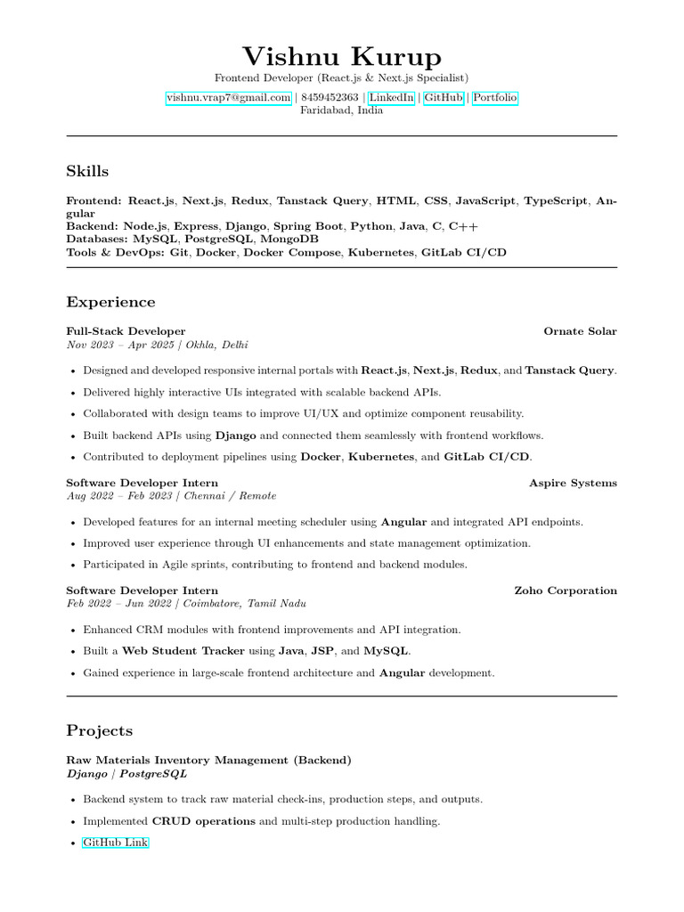 Vishnu Kurup Resume (2) | PDF | My Sql | Postgre Sql