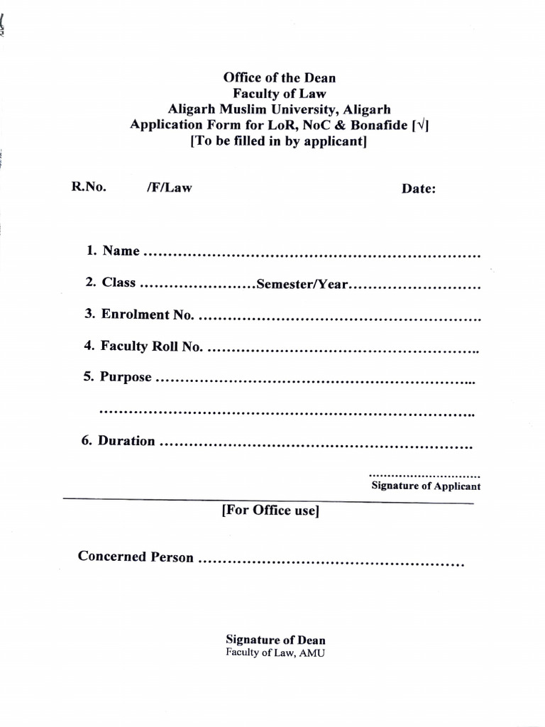 Application Form For Lor, Noc & Bonafide (V - To Filled: Applicant) | PDF