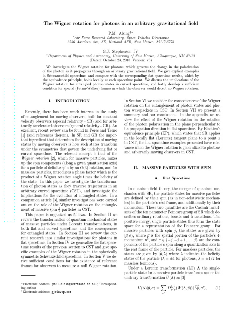 The Wigner Rotation For Photons in An Arbitrary Gravitational Field ...