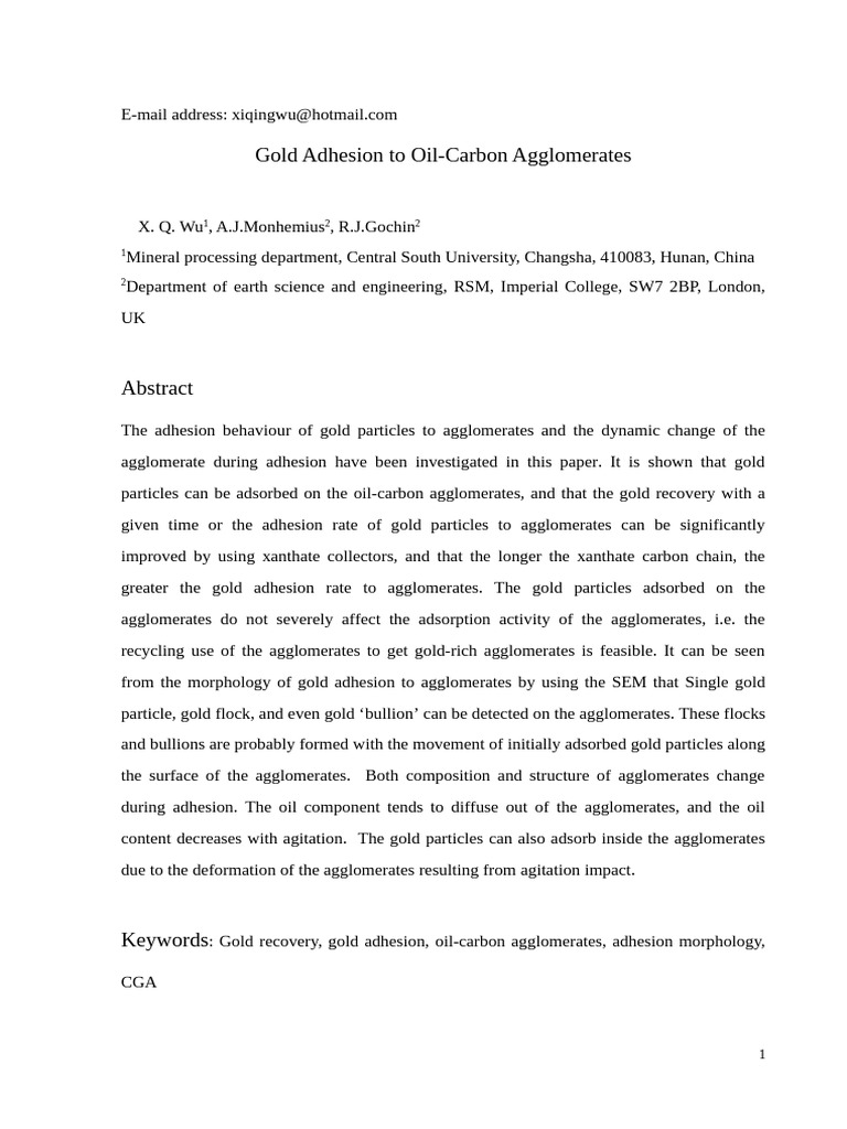 Gold Adhesion to Oil | PDF | Adsorption | Scanning Electron Microscope