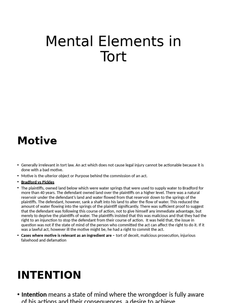 Mental Elements in Tort | PDF
