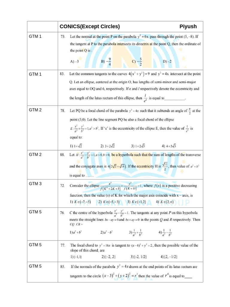 Conics (Except Circle) (COMPLETED) | PDF