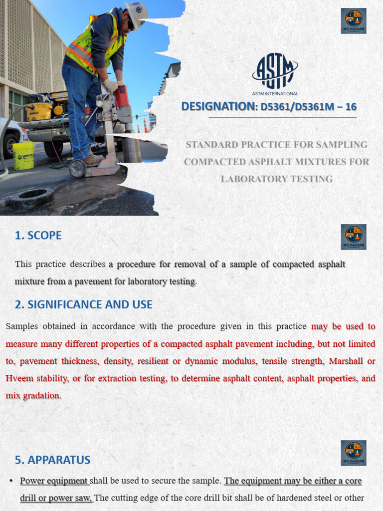 ASTM D5361 - D5361M - Sampling Compacted Asphalt Pavement-1 | PDF ...