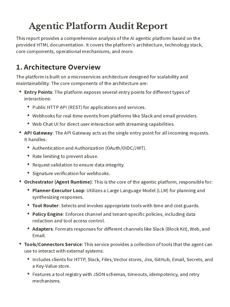 AI Agentic Platform Audit Report | PDF | Information Technology ...