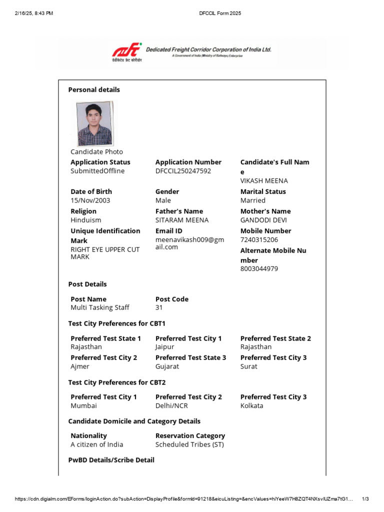 Dfccil Form 2025 | PDF
