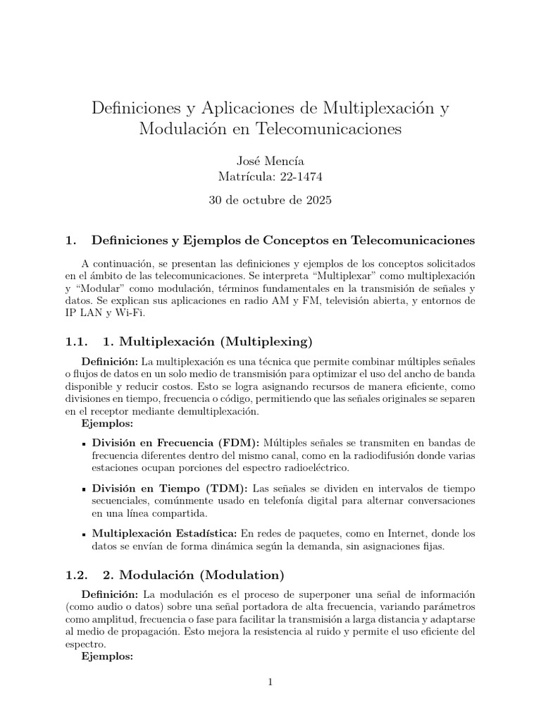 Definiciones y Aplicaciones de Multiplexaci Ony Modulaci On en ...