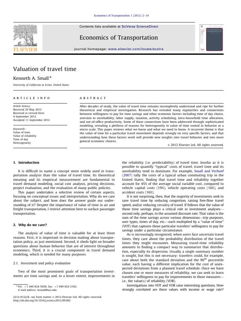 Understanding Travel Time Valuation | PDF | Labour Economics ...