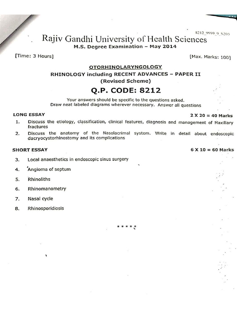 QP Rhinology Question Papers Rguhs Karnataka | PDF