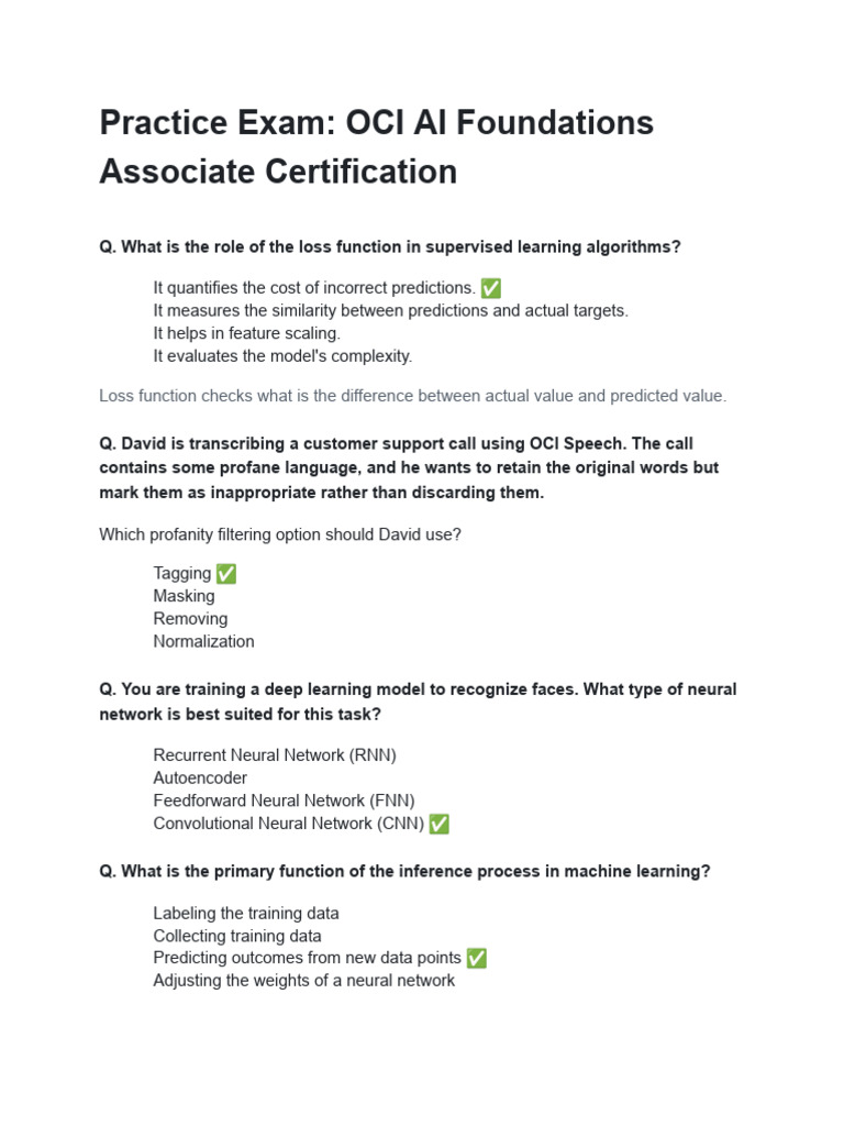 Practice Exam - OCI AI Foundations Associate Certification | PDF | Deep ...