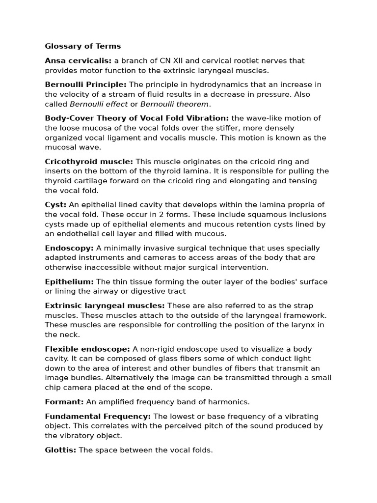 Glossary of Terms Voice Disorders | PDF | Larynx | Human Voice