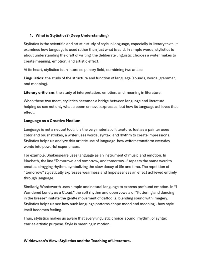 Understanding Stylistics in Literature | PDF | Poetry | Linguistics