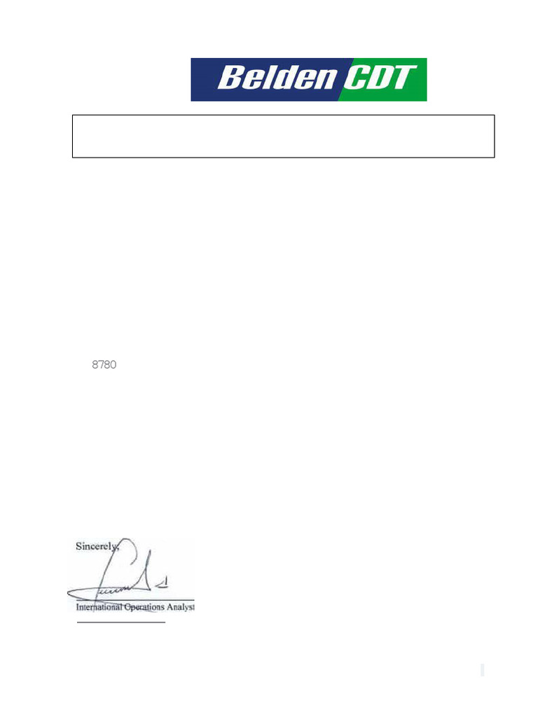 Belden 8780 Quality Certificate | PDF