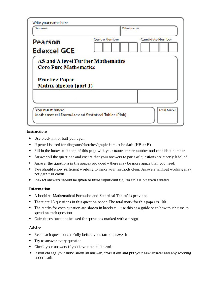 AS Matrix Algebra (Part 1) | PDF | Matrix (Mathematics) | Determinant