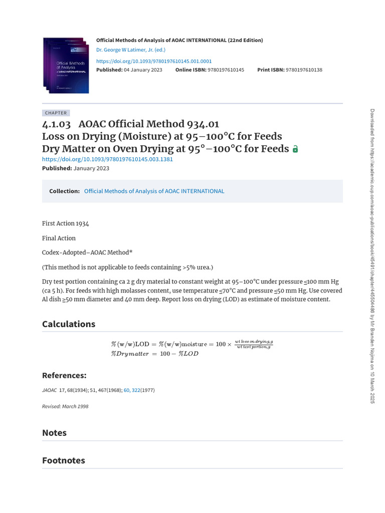 AOAC Official Method 934.01 Overview | PDF