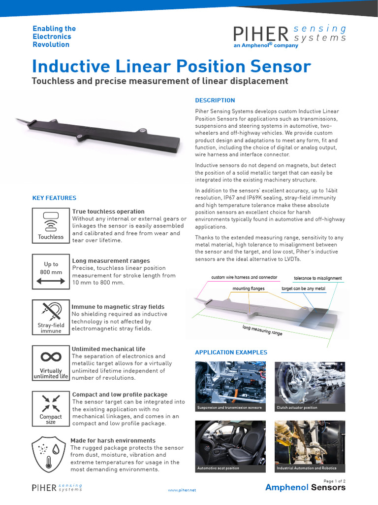Piher Sensing Systems Inductive Linear Position Sensor | PDF | Sensor ...