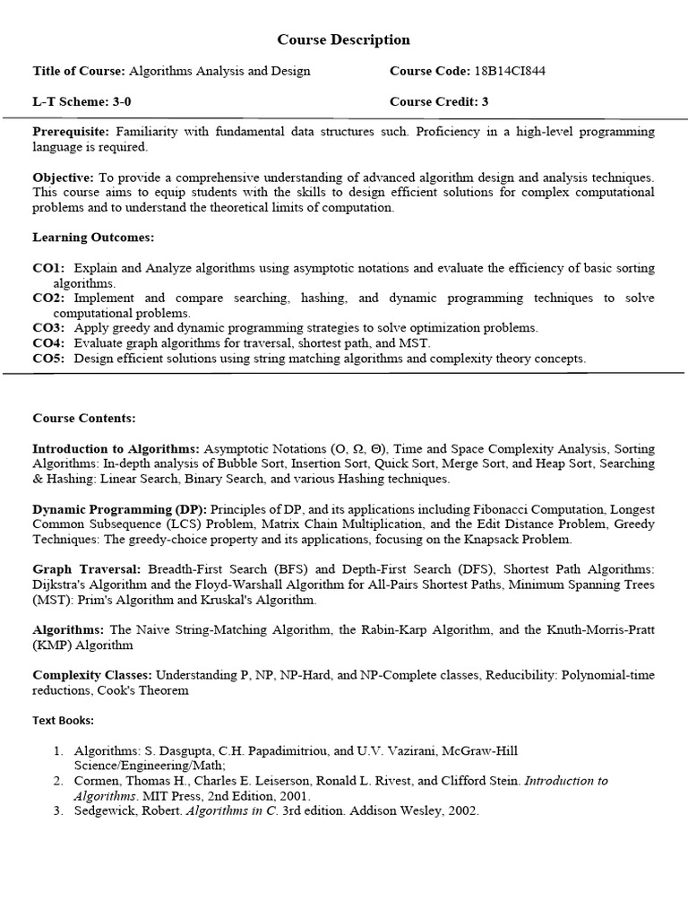Algoritm Analysis and Design Syllabus | PDF | Computational Complexity ...