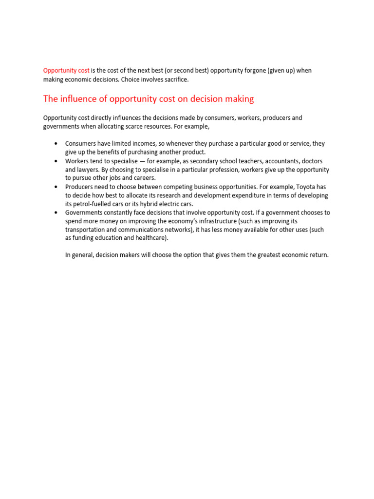 Understanding Opportunity Cost in Decisions | PDF