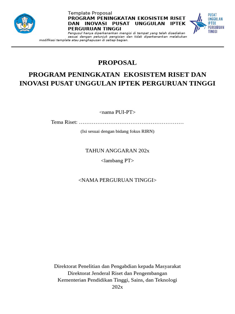 Proposal Peningkatan Riset IPTEK PUI-PT | PDF
