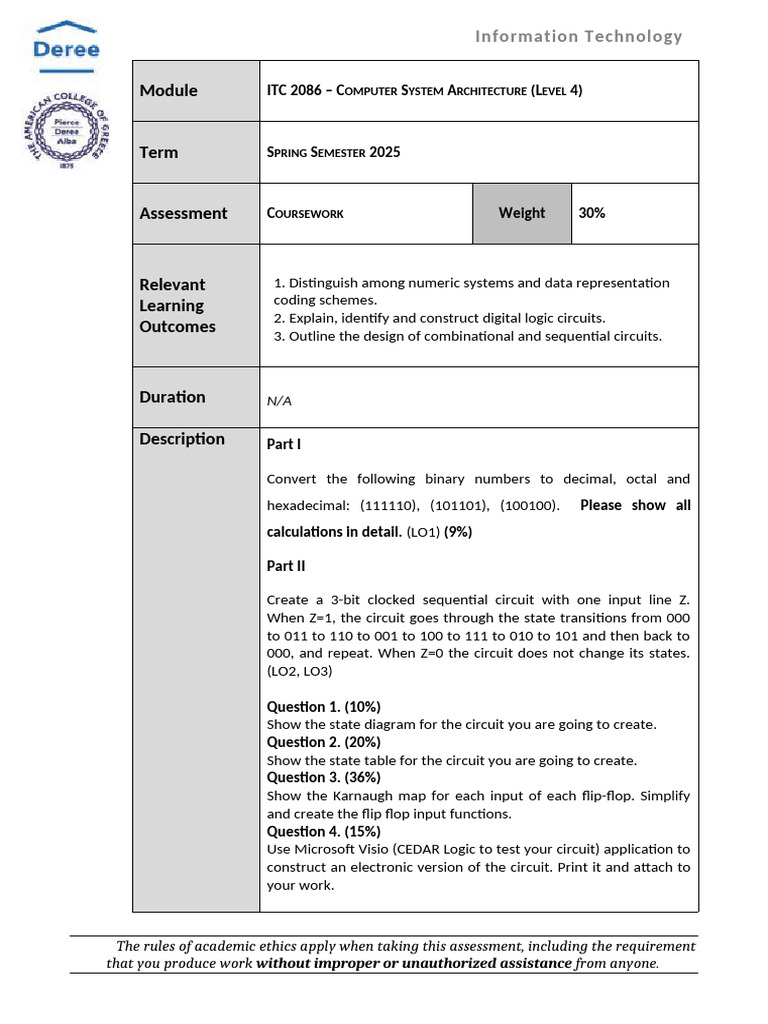 L4 - ITC 2086 Computer Systems Architecture - Coursework | PDF ...