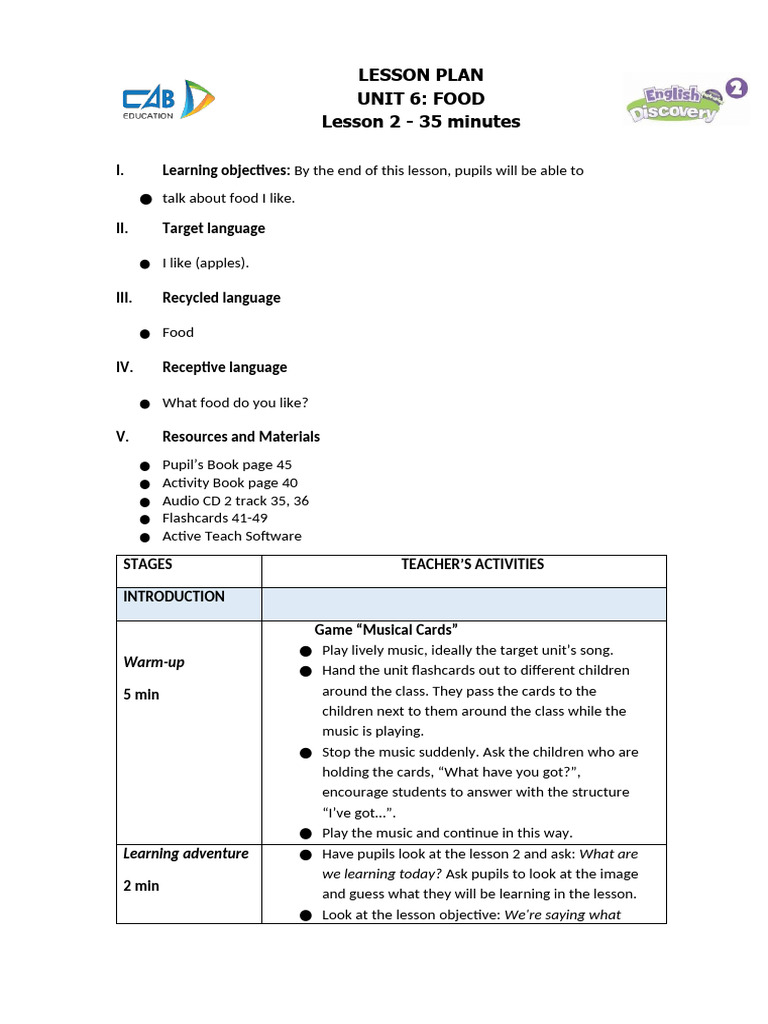 Food Preferences Lesson Plan | PDF | Learning